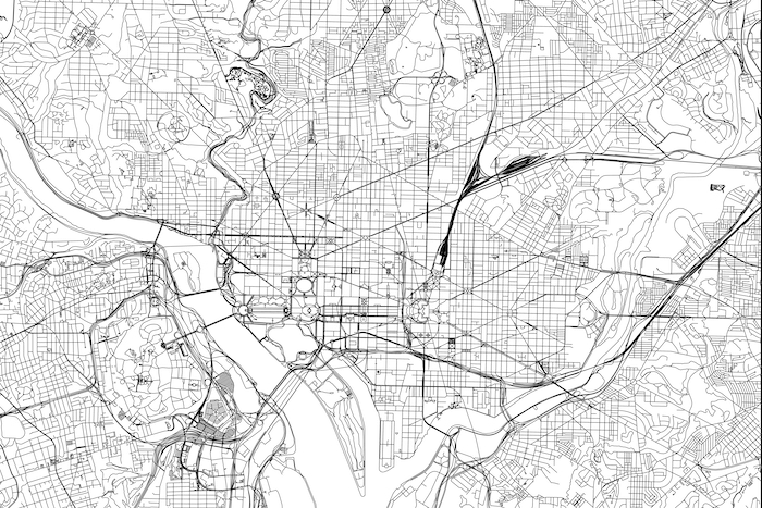 Washington DC Map Wallpaper - Black and White Design