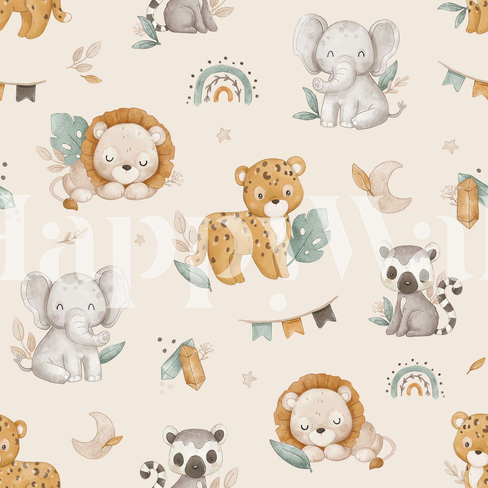 Cute Animal Jungle Wallpaper for Kids Room