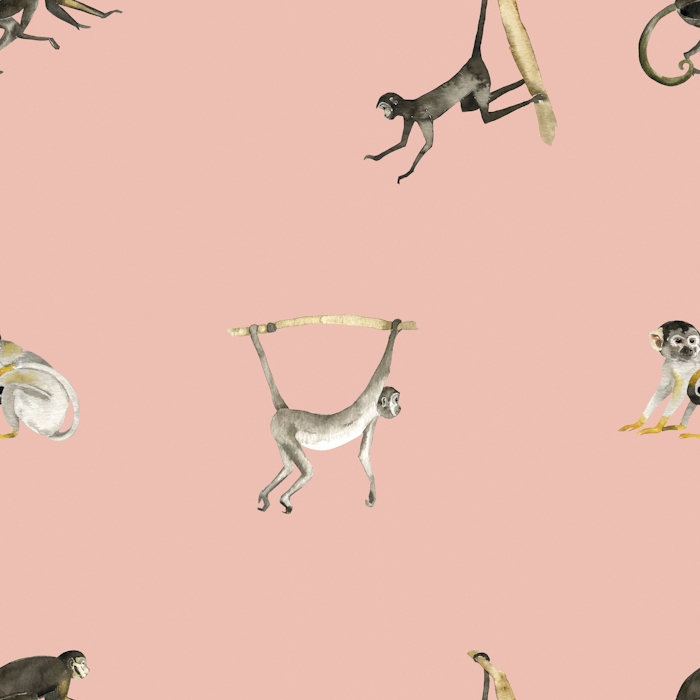 Playful Monkey Wallpaper on Soft Pink Background