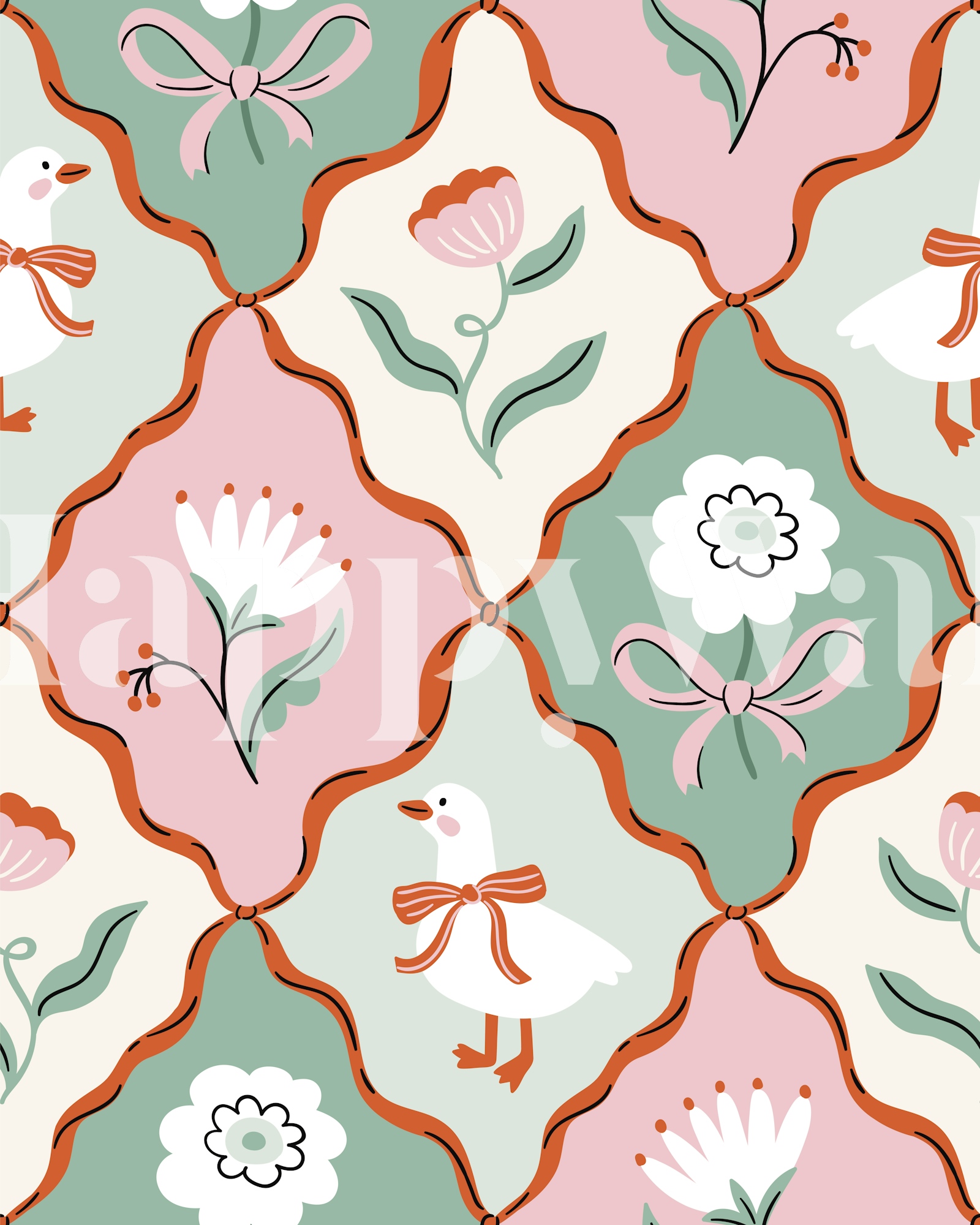 Floral Goose Wallpaper | happywall.com