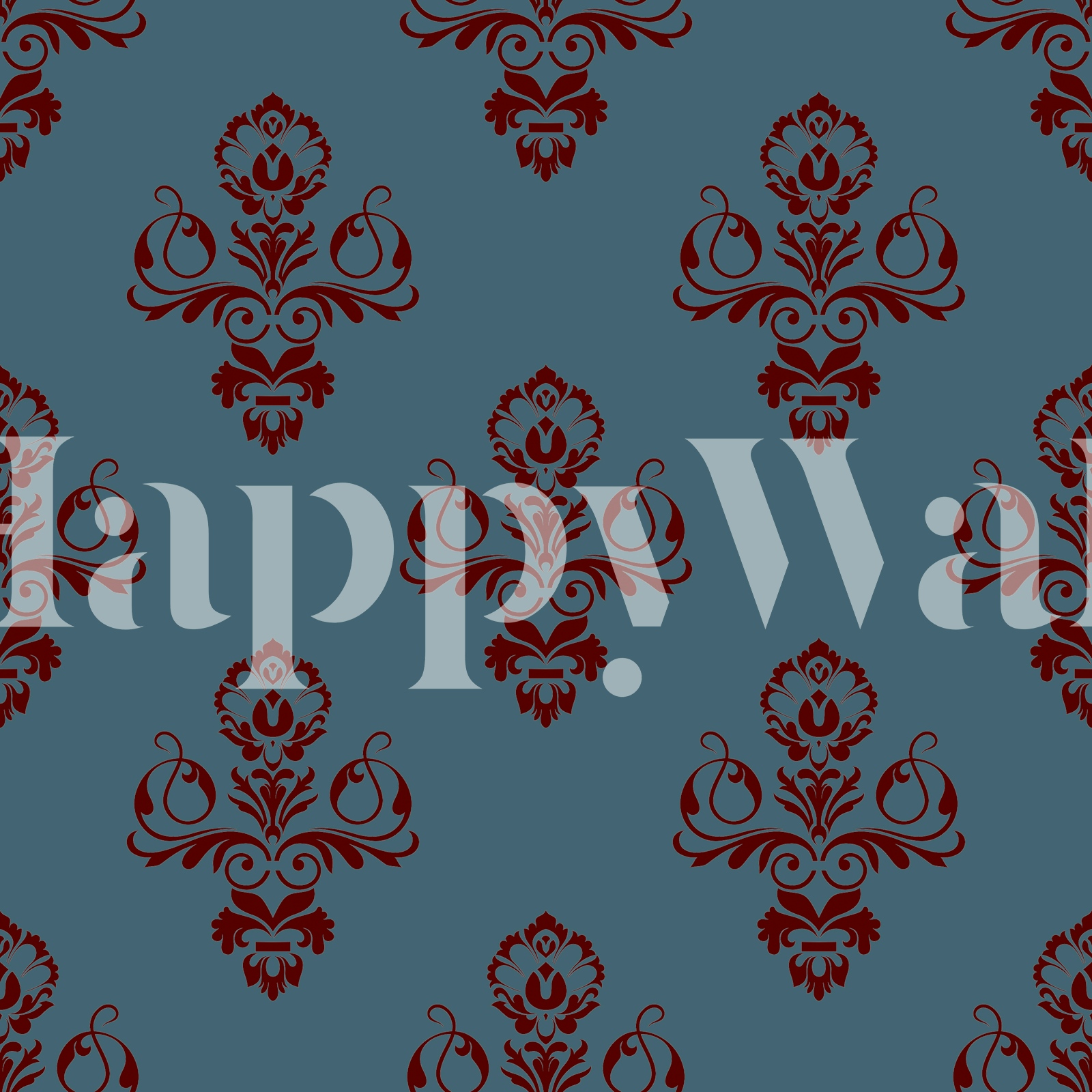 Simple Floral Damask Deep Red Wallpaper