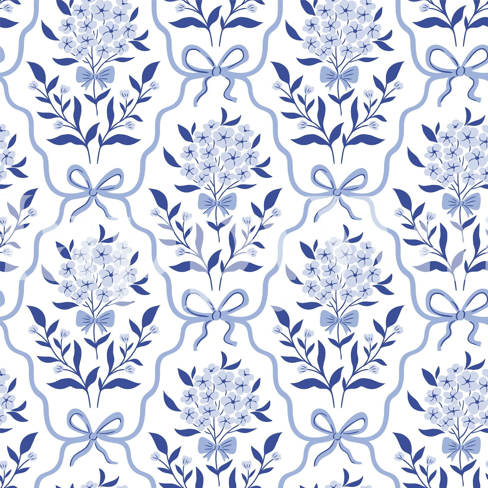 Blue Bow and Blossom Wallpaper - Happywall.com