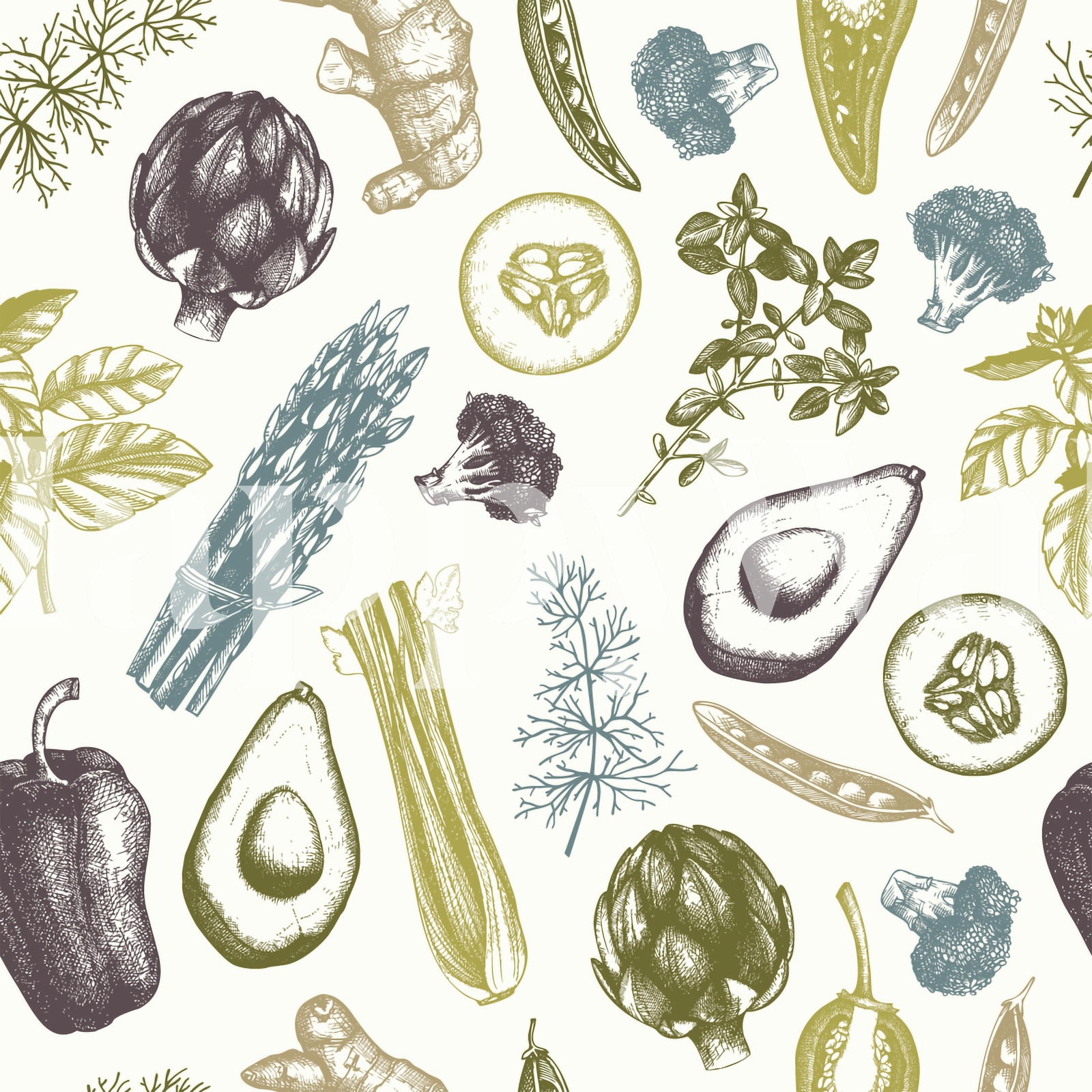 Botanical Vegetable Wallpaper for Kitchen Decor