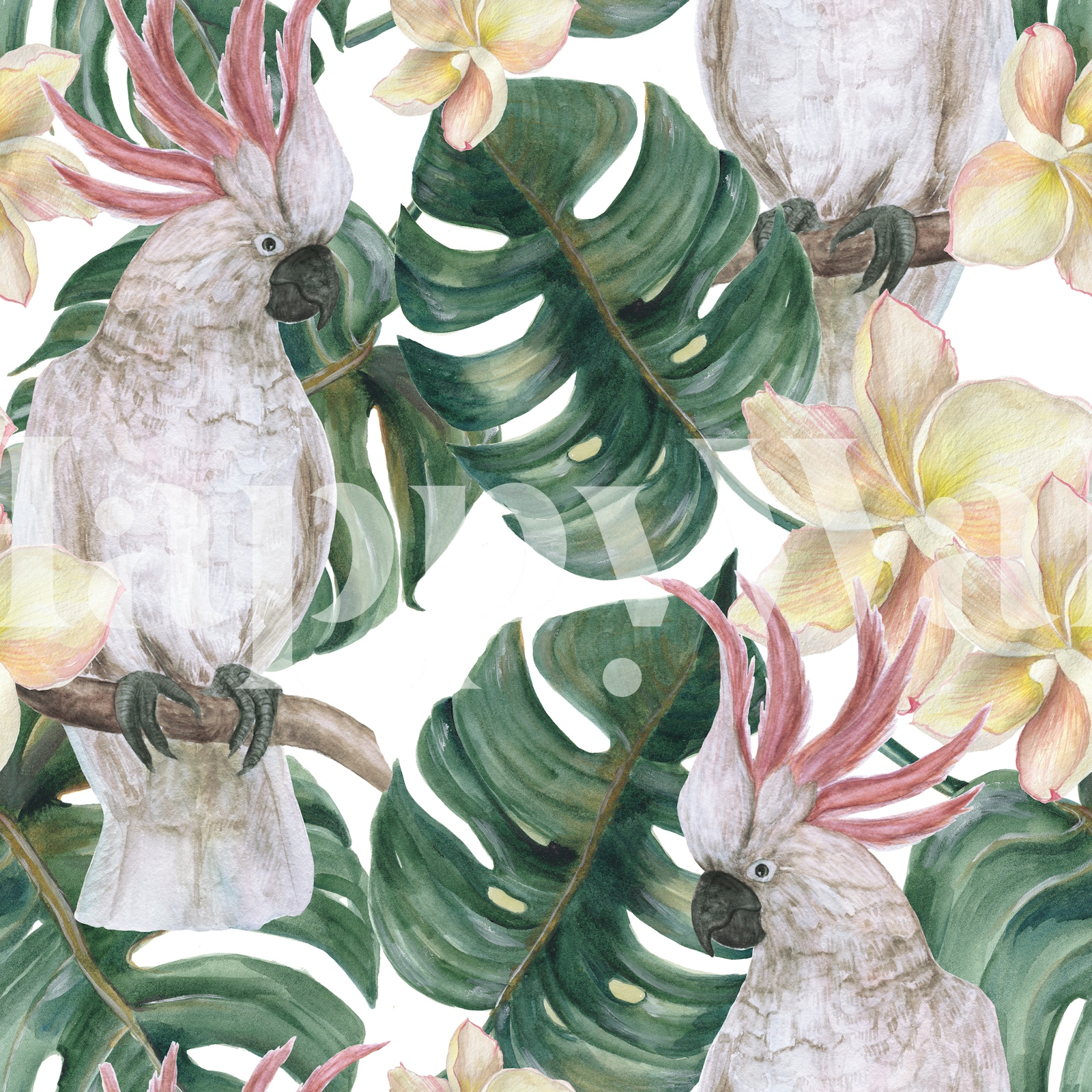 Tropical Cockatoo Floral Wallpaper