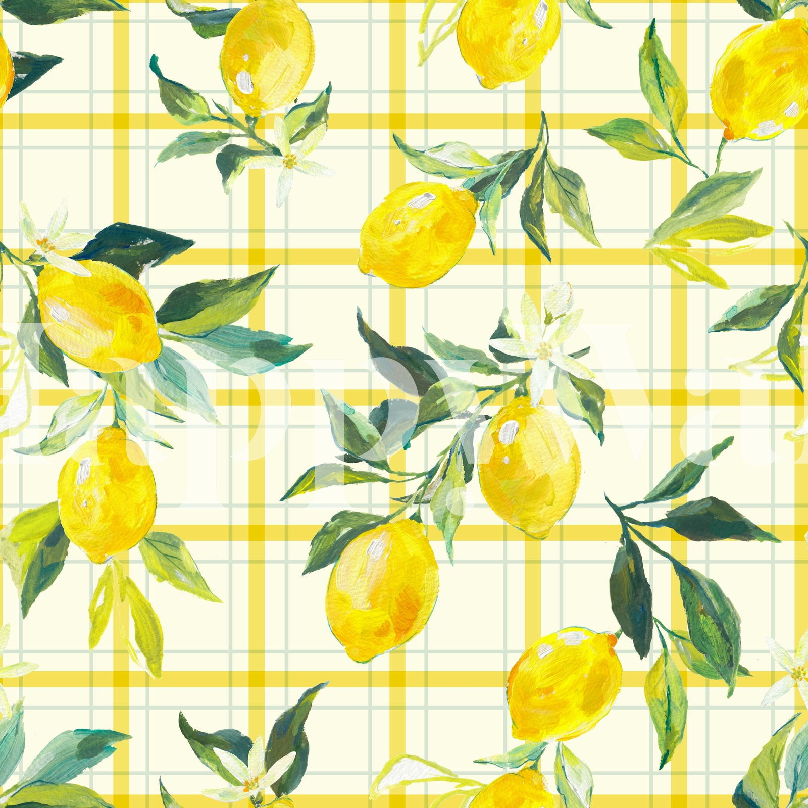 Yellow Lemon Plaid Wallpaper for Kitchen