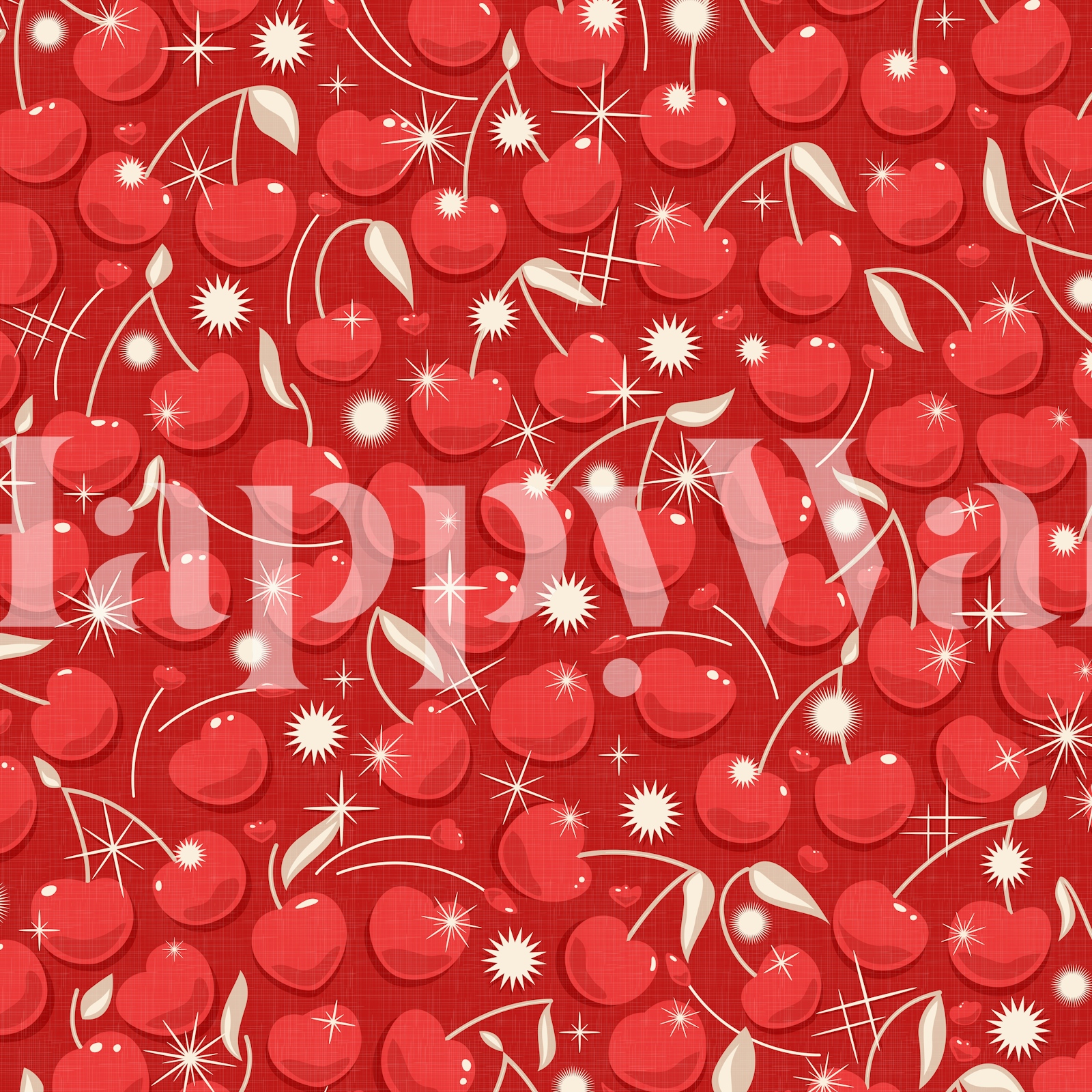 Juicy Retro Cherries on Red Wallpaper