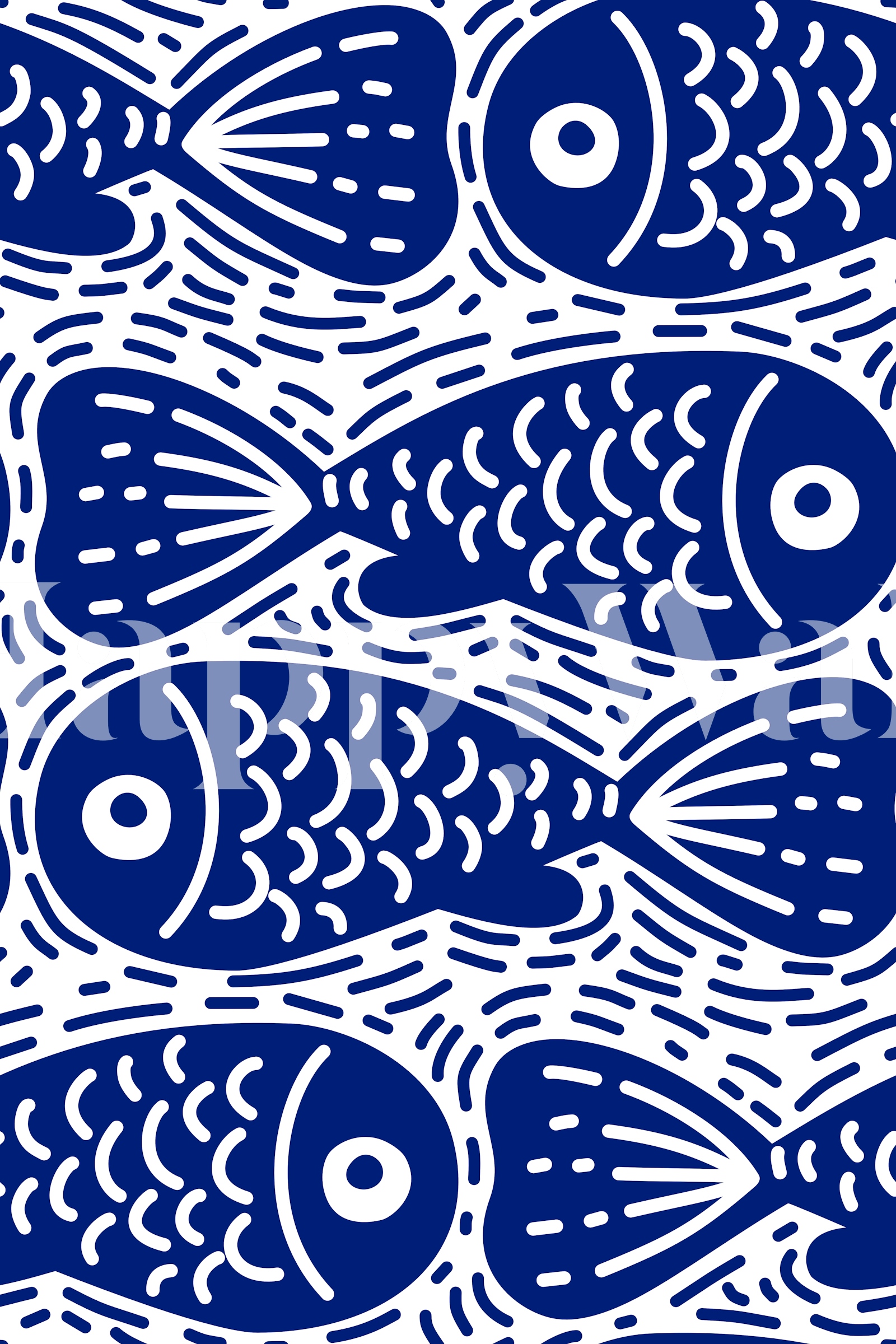 Blue Fish Pattern Wallpaper for Kids Room
