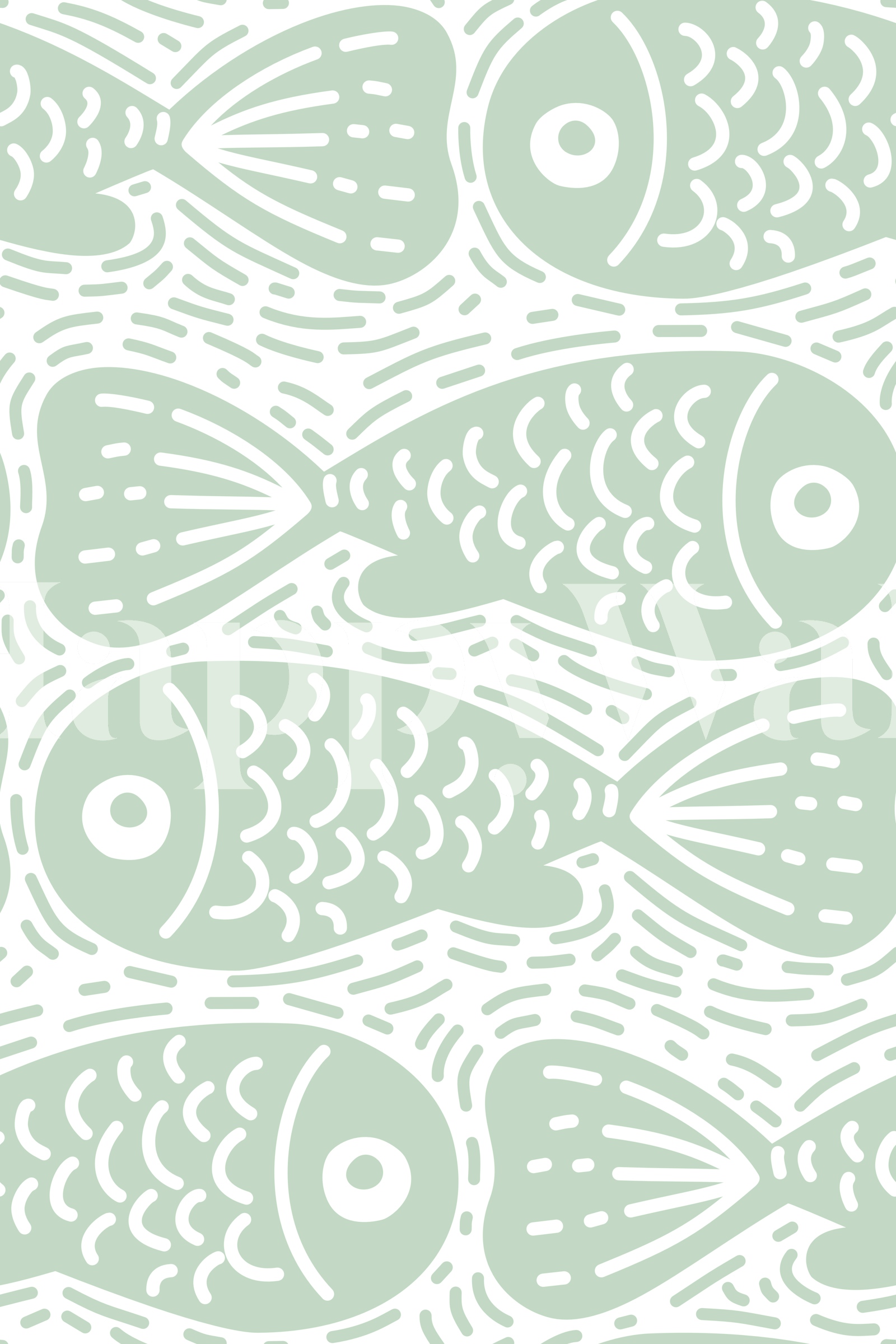 Light Sage Fish Pattern Wallpaper