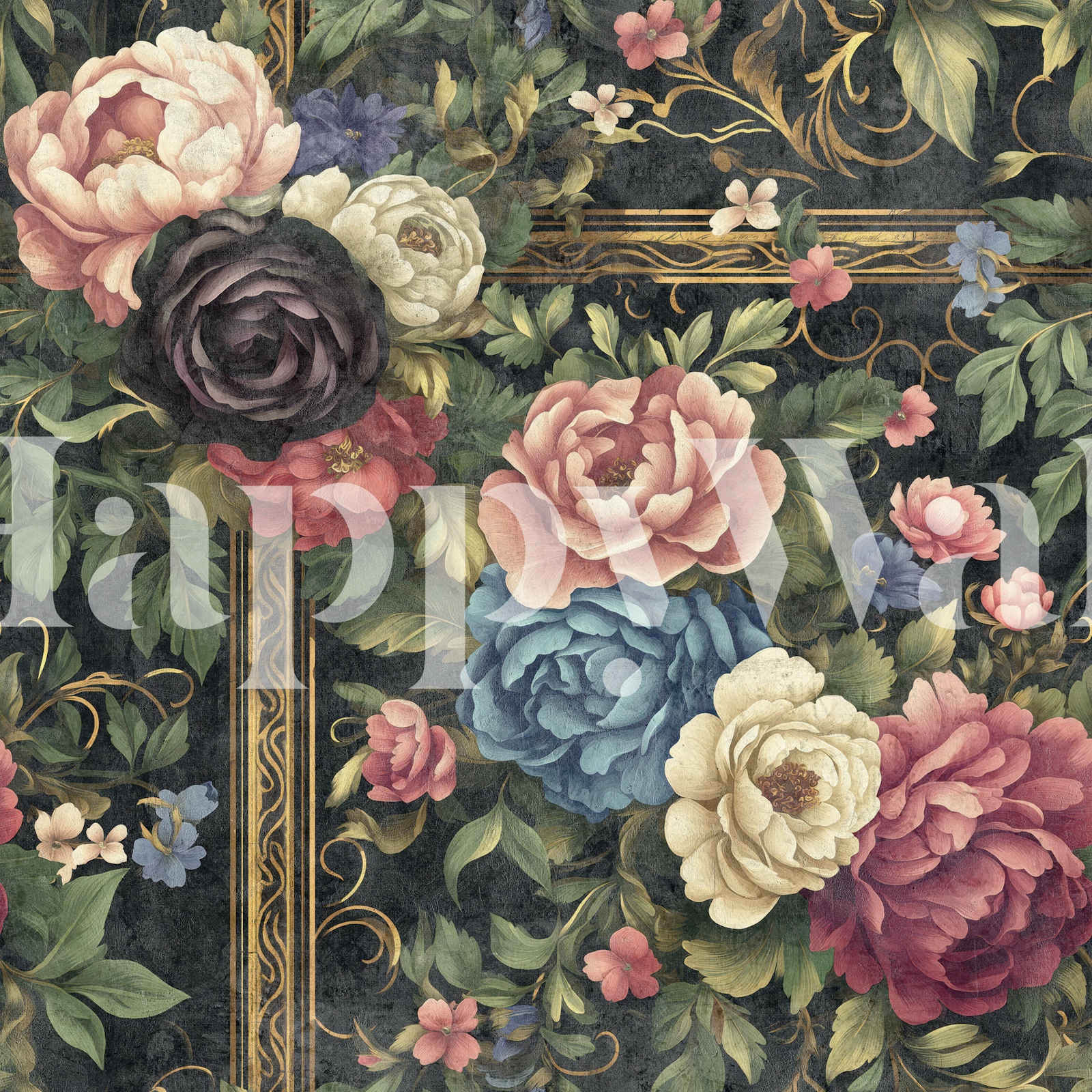 Victorian Roses Art Black Velvet - Happywall