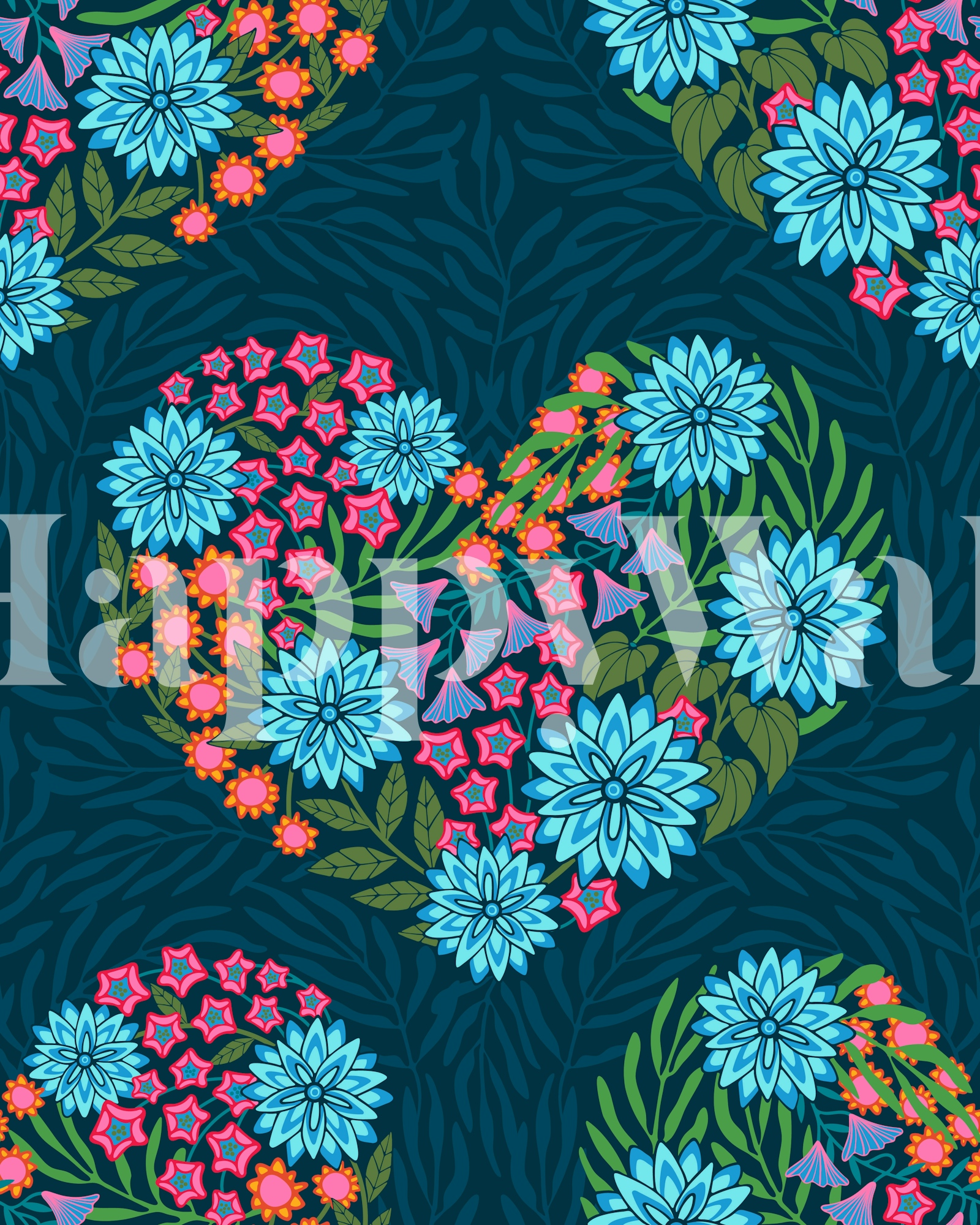 Flowered Heart Floral Pattern - Happywall