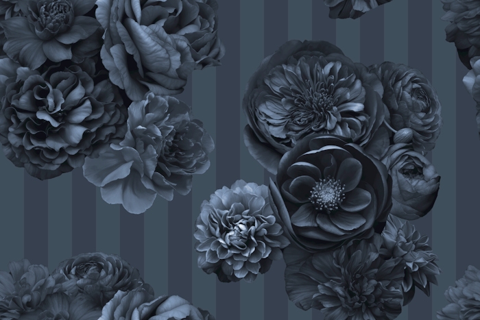 Blue Grey Regency Floral Wallpaper
