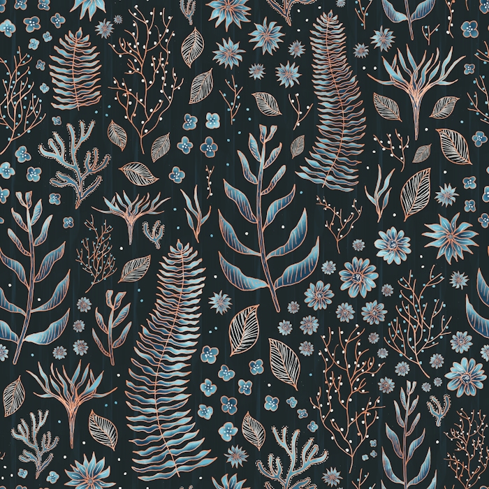Blue Enchanted Forest Botanicals Wallpaper