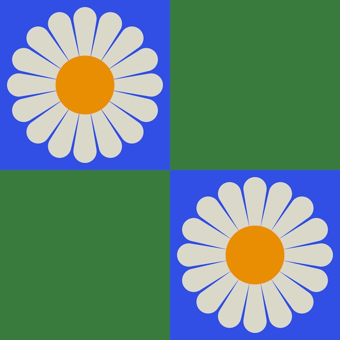 Retro Flower Checkerboard Wallpaper | happywall.com