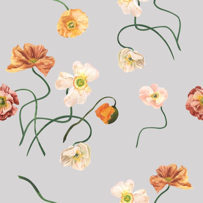 Golden and Blush Poppy Pattern - Happywall