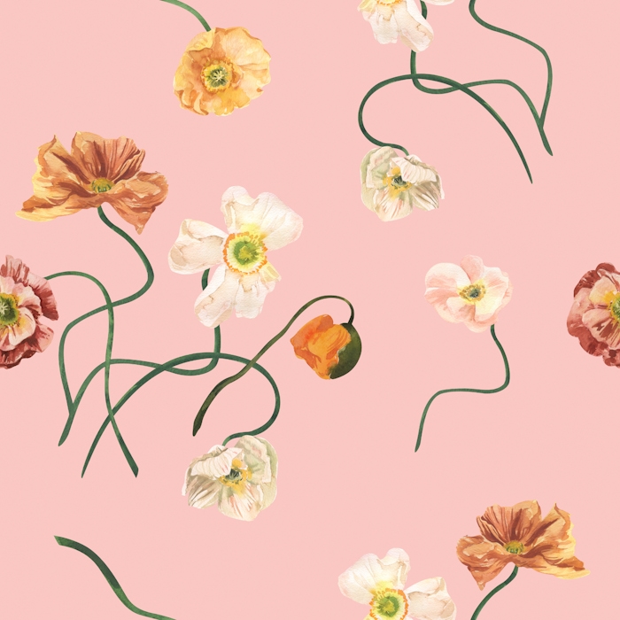 Romantic Watercolor Poppy Pattern Wallpaper