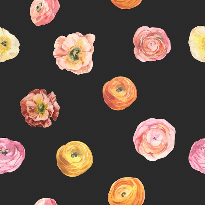 Watercolor Ranunculus Floral Pattern | happywall.com