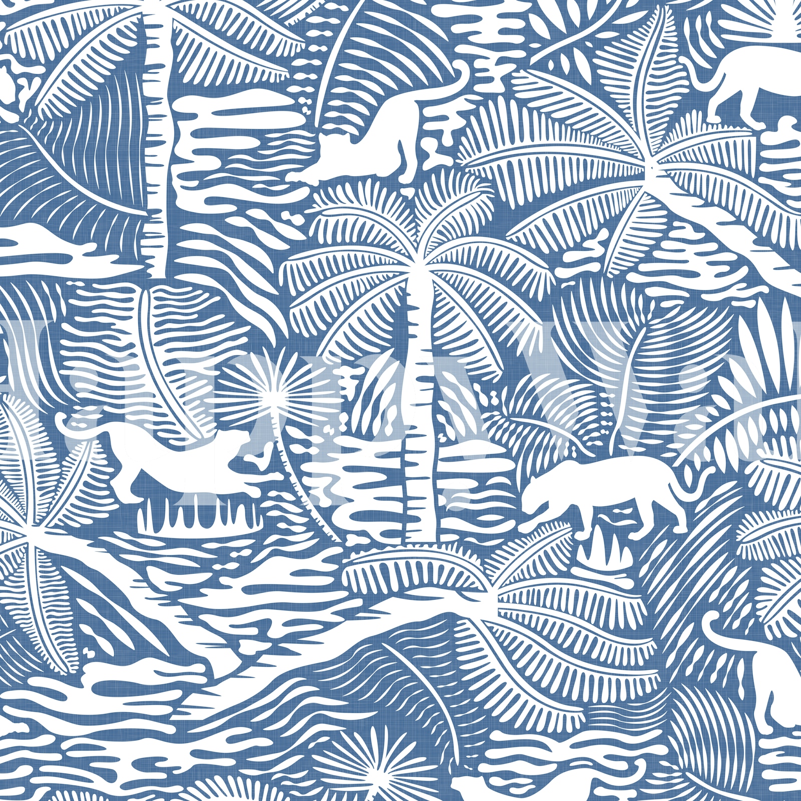 Exotic Jungle on Calming Blue Wallpaper