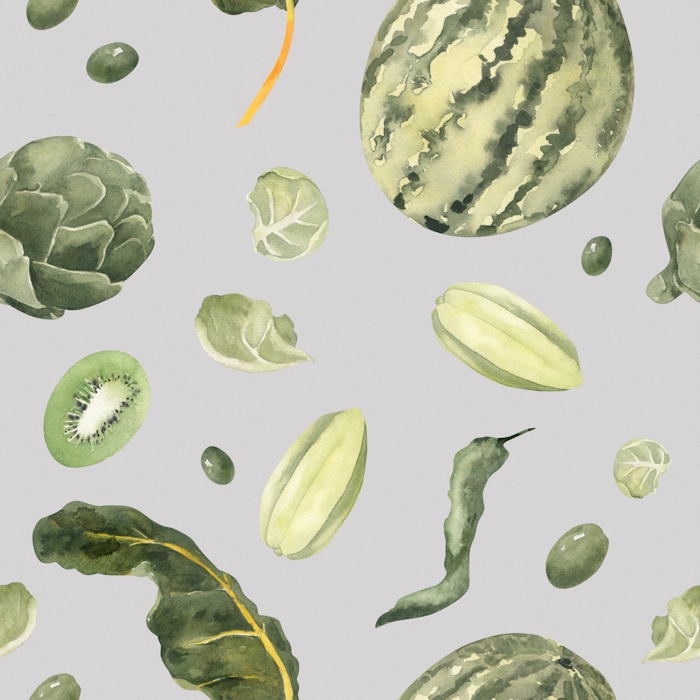 Green Fruit Pattern Wallpaper for Kitchen