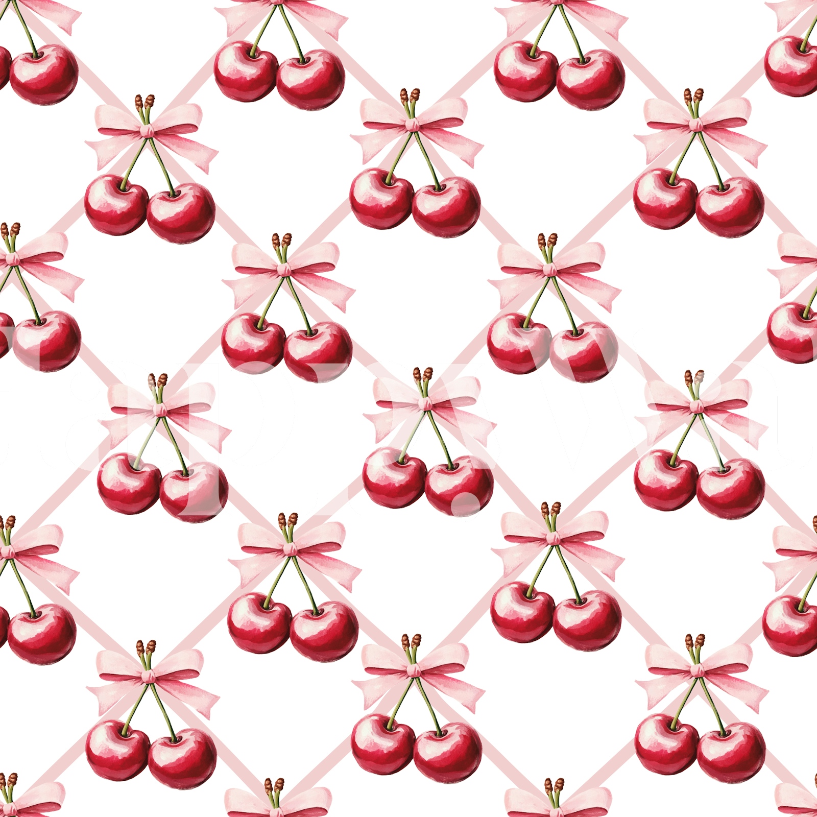 Pink Vintage Cherry Ribbon Delight - happywall.com