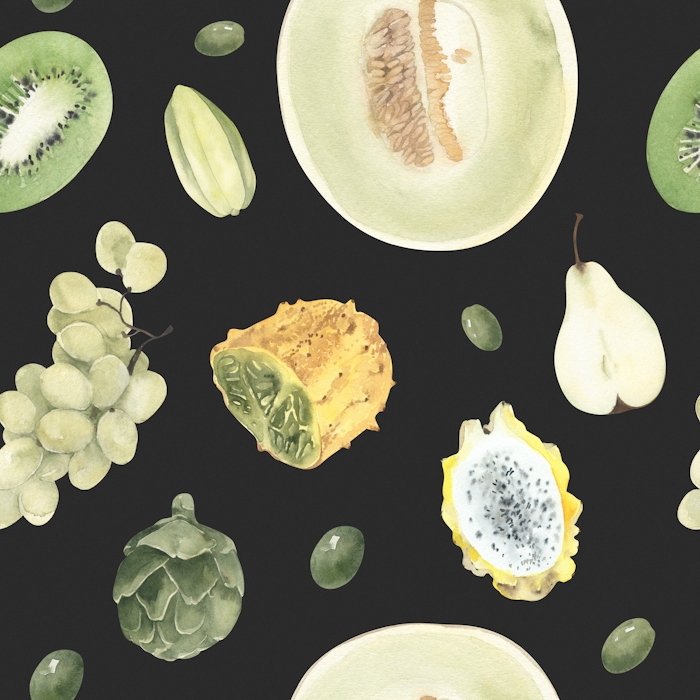 Exotic Green Fruit Pattern Wallpaper