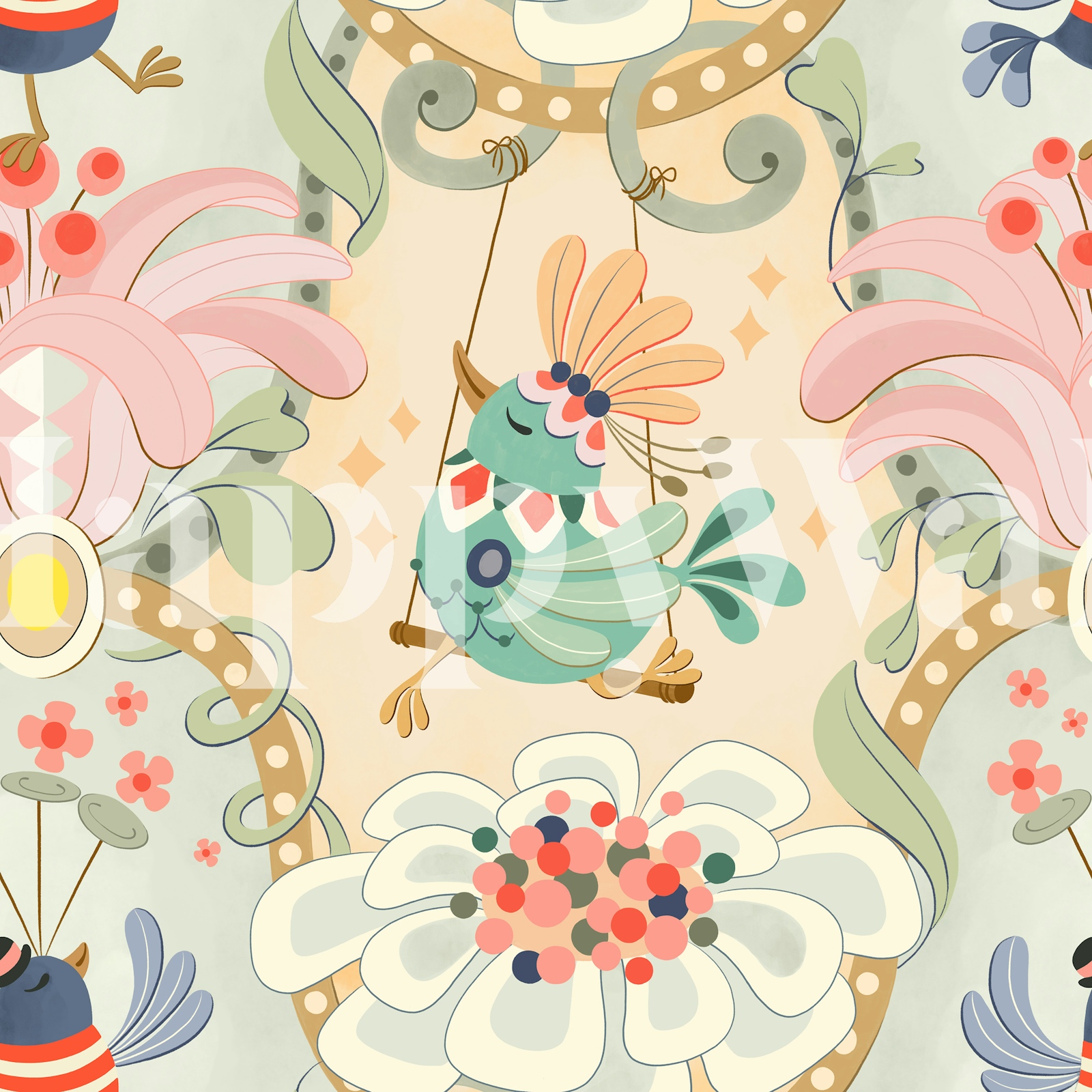 Spring circus birds Wallpaper | Happywall