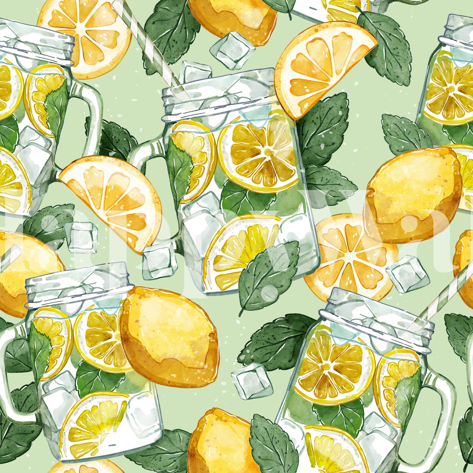 Lemonade Pattern Green Wallpaper