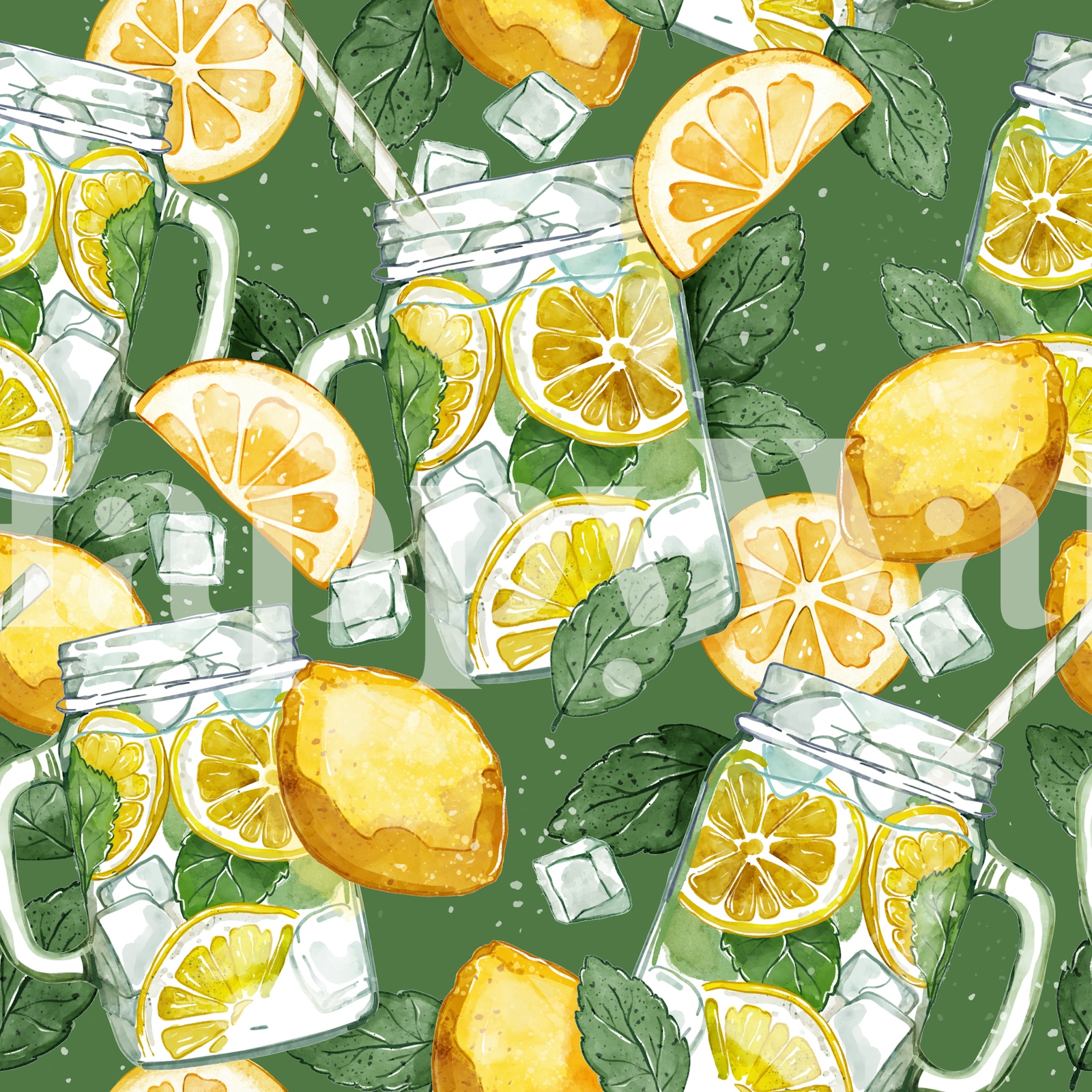 Green Lemonade Pattern Wallpaper