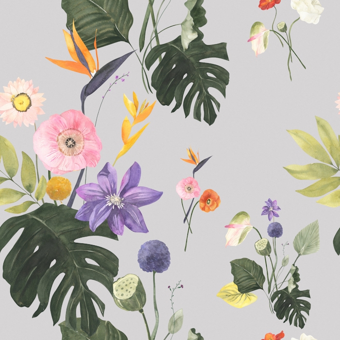 Exotic Jungle Flowers Pattern - Happywall