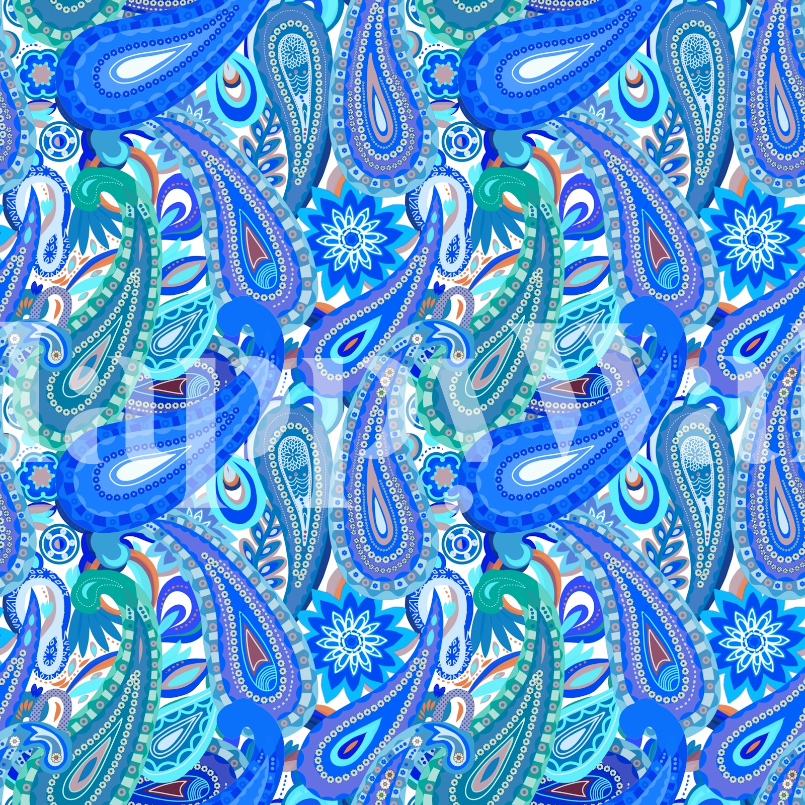Turquoise Flourish Art Wallpaper | Happywall.com
