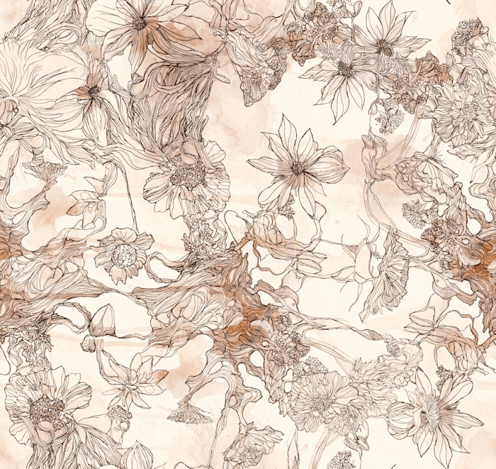 Sepia Floral Wallpaper for Bedroom or Living Room