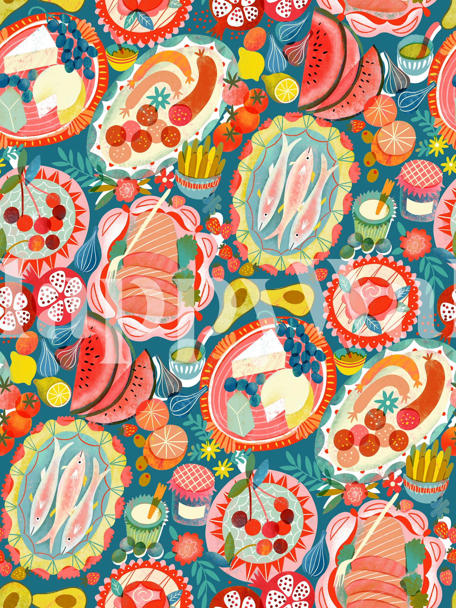 Colorful Food Pattern Wallpaper