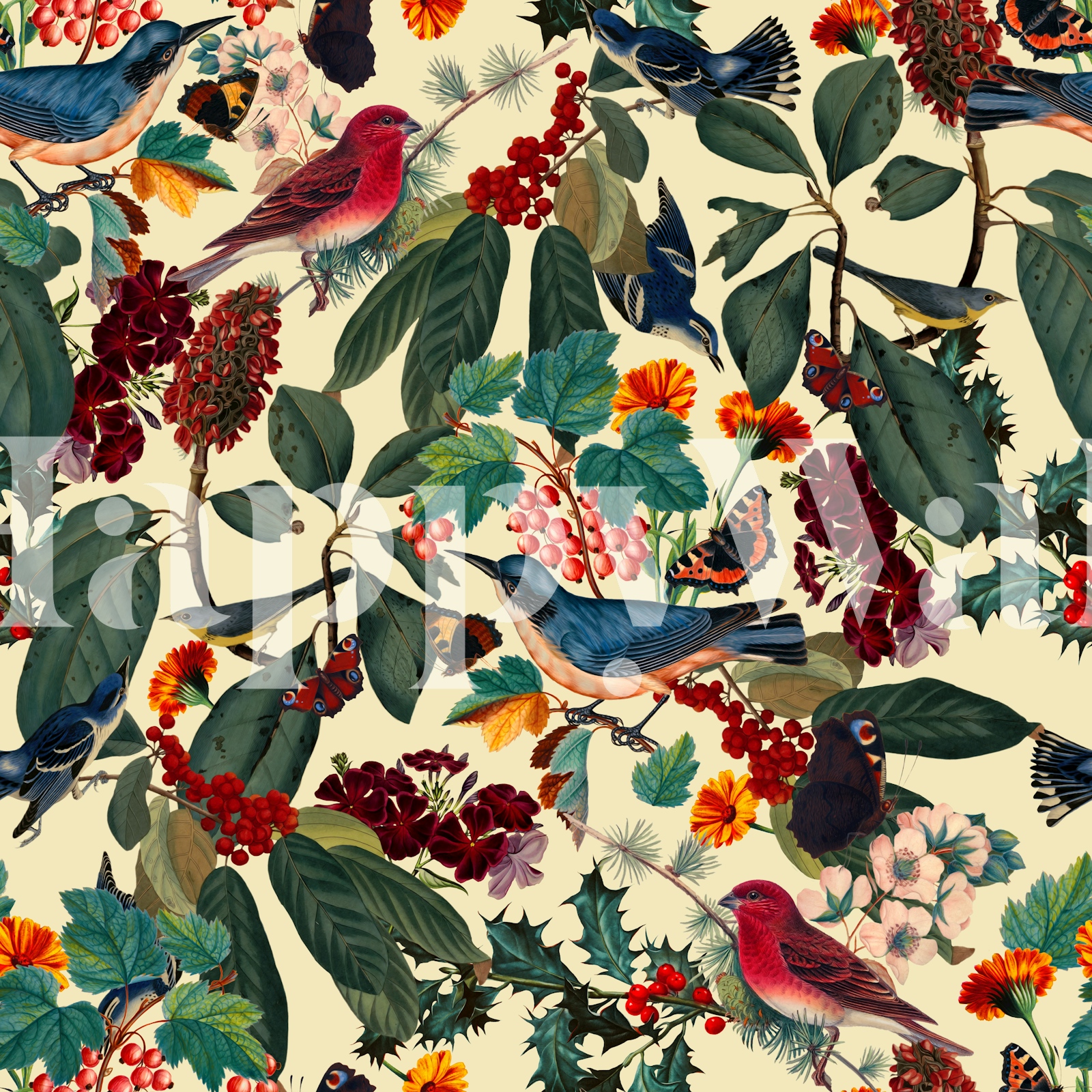 Floral Bird Wallpaper for Living Room