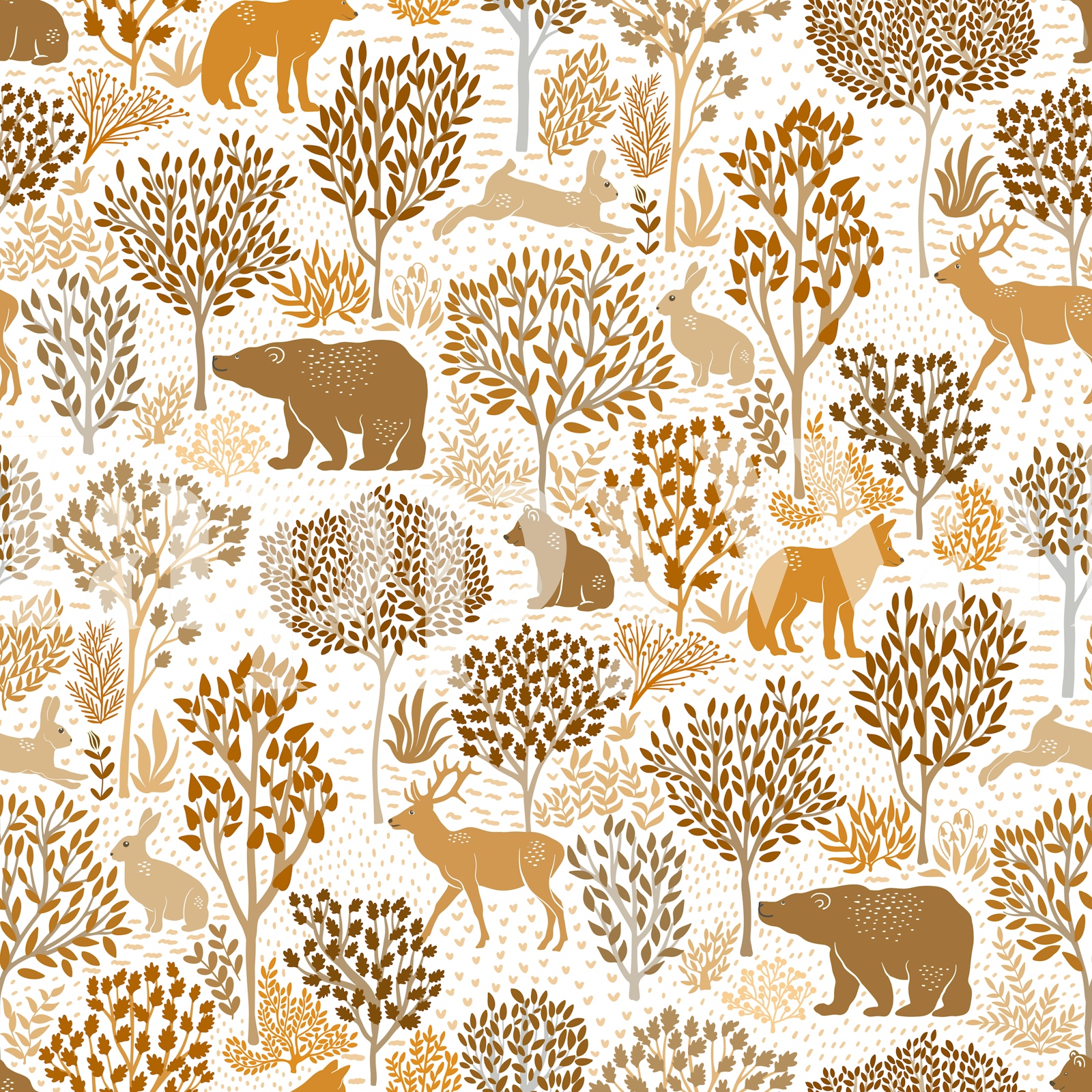 Woodland Animal Beige Wallpaper