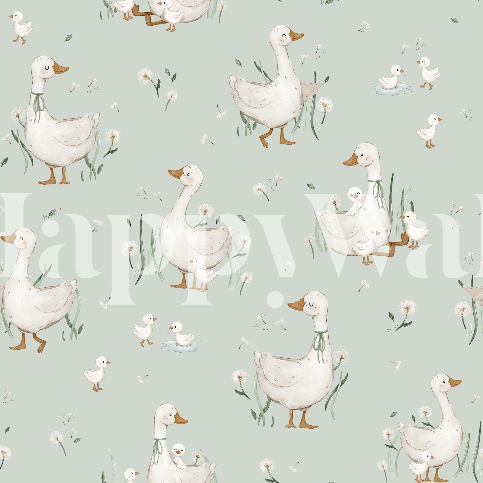 Mint Duck Wallpaper for Nursery or Kids Room