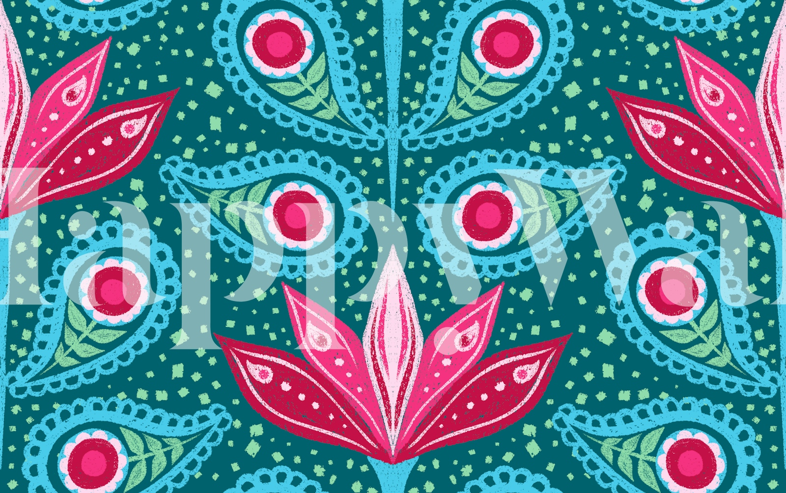 Pink Teal Floral Paisley Wallpaper