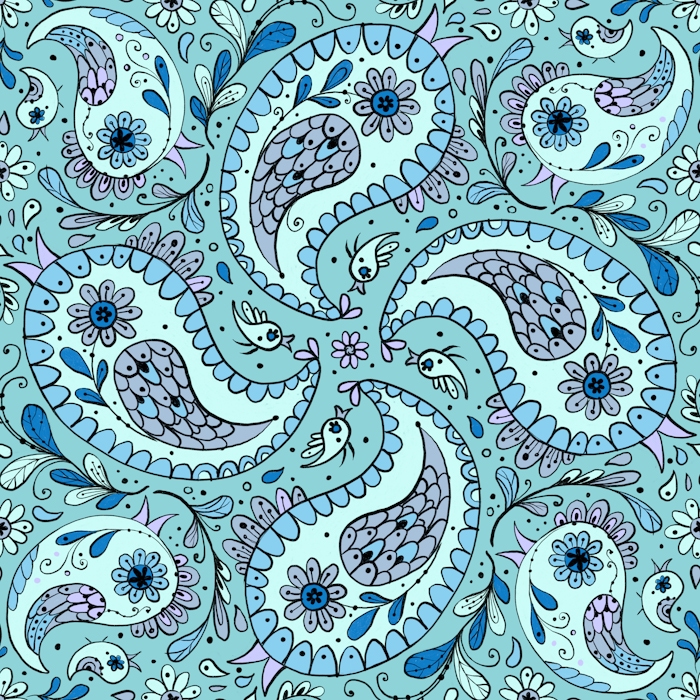 Paisley Birds in Baby Blue Wallpaper