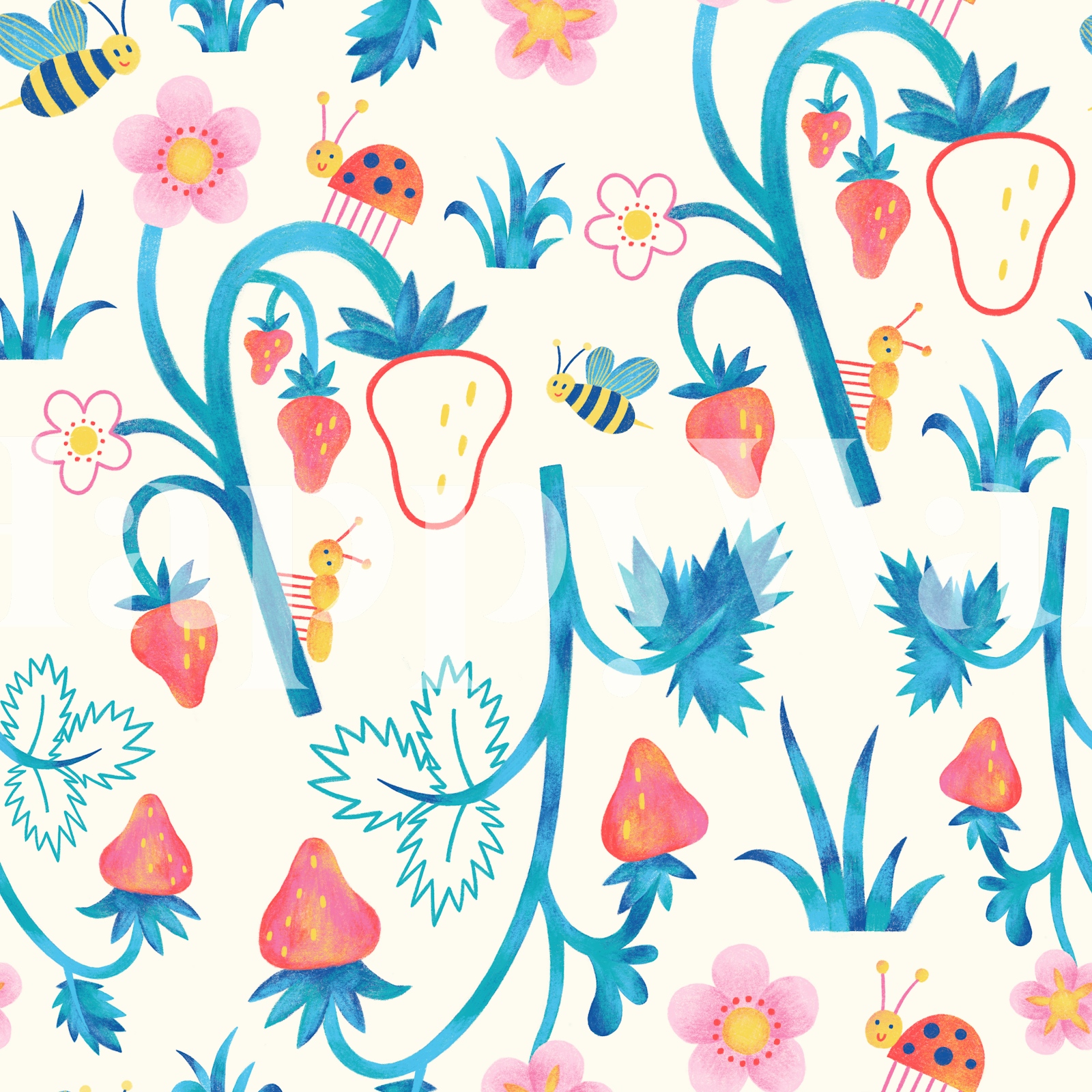 Summer Strawberry Scene Wallpaper - happywall.com