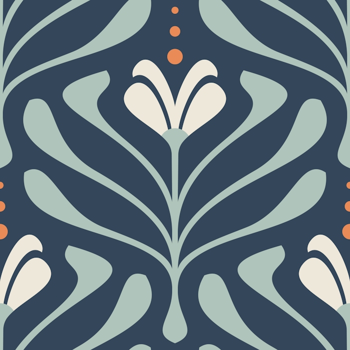 Vintage Retro Bloom Flourish Blue - Happywall