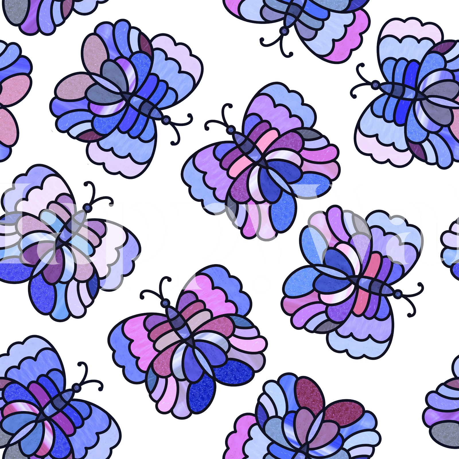 Stained Glass Butterflies 2b - Happywall