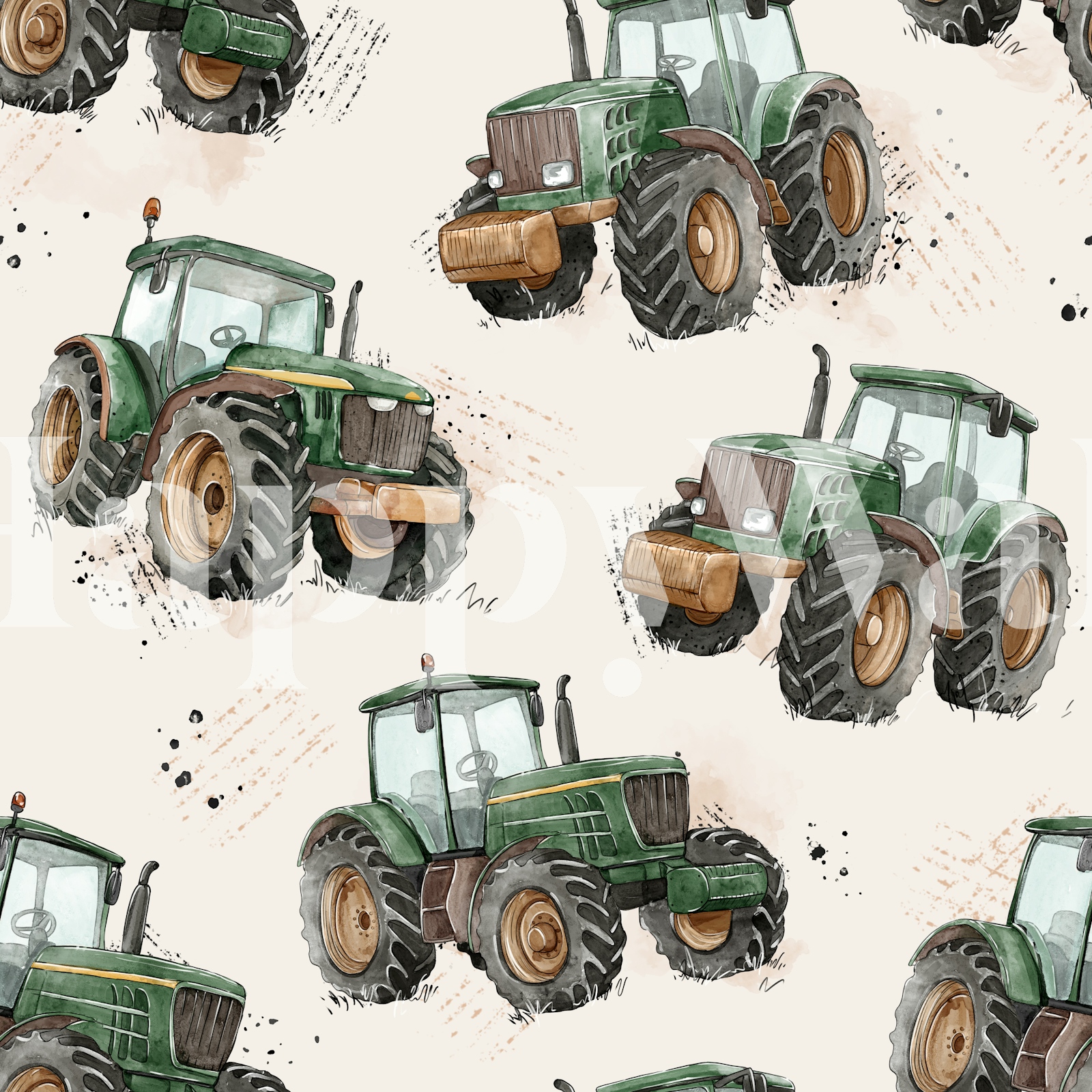 Watercolor Tractor Cream Wallpaper for Kids