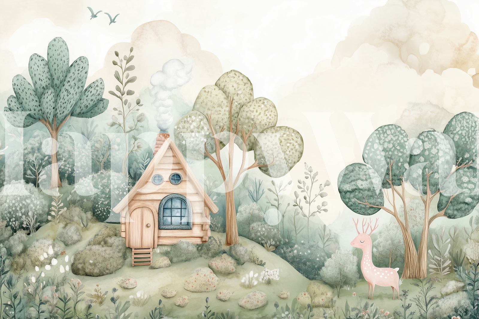Dreamy Forest Cabin Wallpaper | Happywall.com
