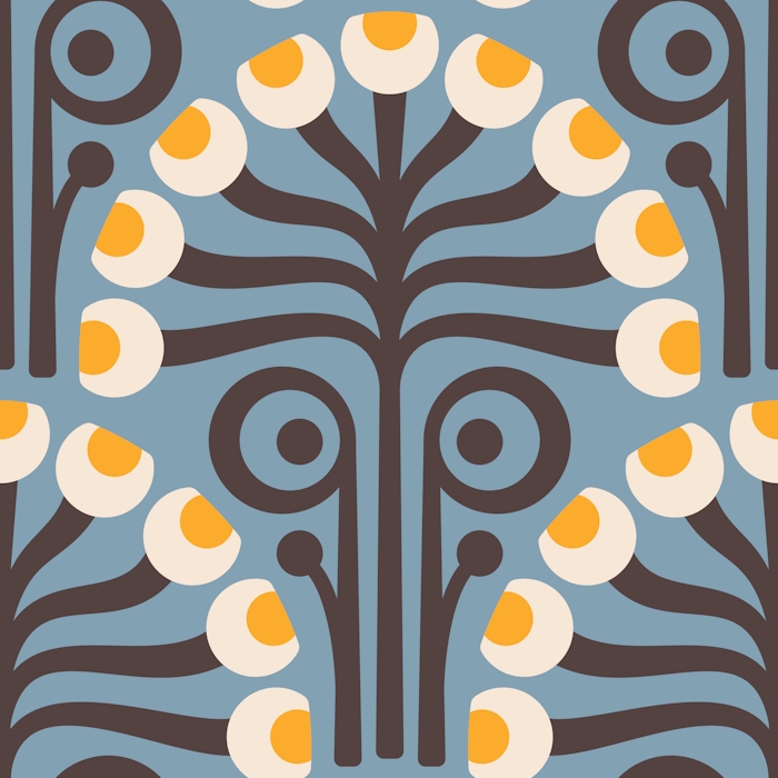 Vintage Botanical Retro Scallop Blue - happywall.com