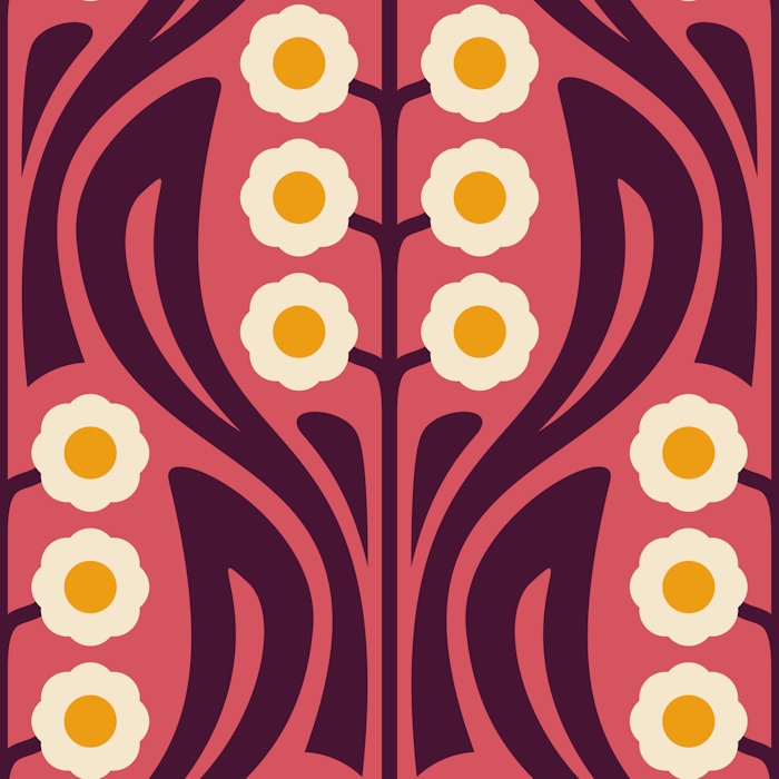 Vintage Retro Daisy Harmony Pink Wallpaper