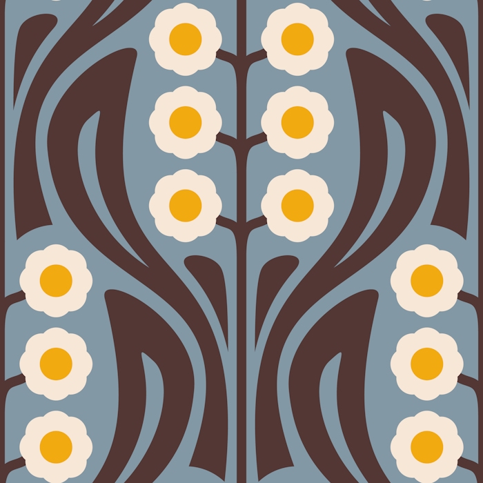 Vintage Retro Daisy Harmony Blue - Happywall