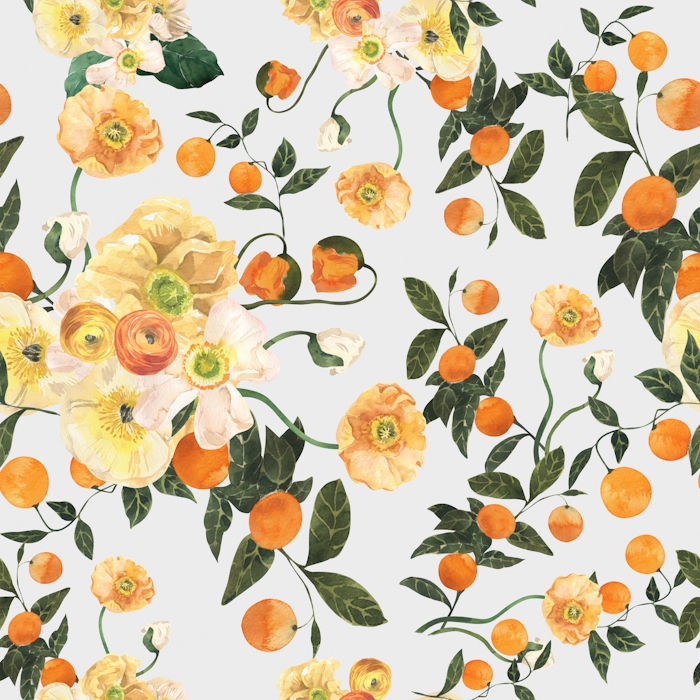 Vibrant Floral Citrus Pattern - Happywall.com