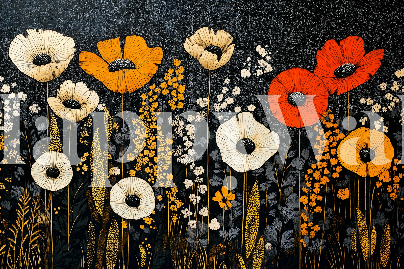 Dark Poppy Field Wallpaper | happywall.com