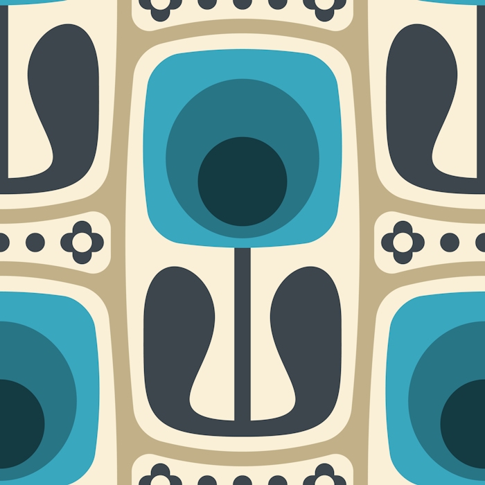 Nostalgic Retro Blooms Blue Gray Wallpaper