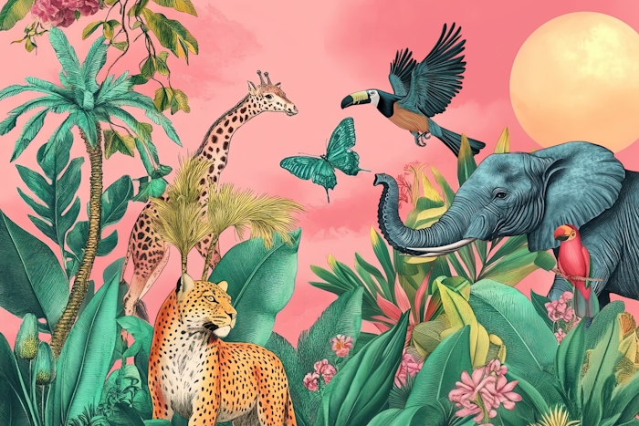 Pink Wild Jungle Wallpaper | happywall.com