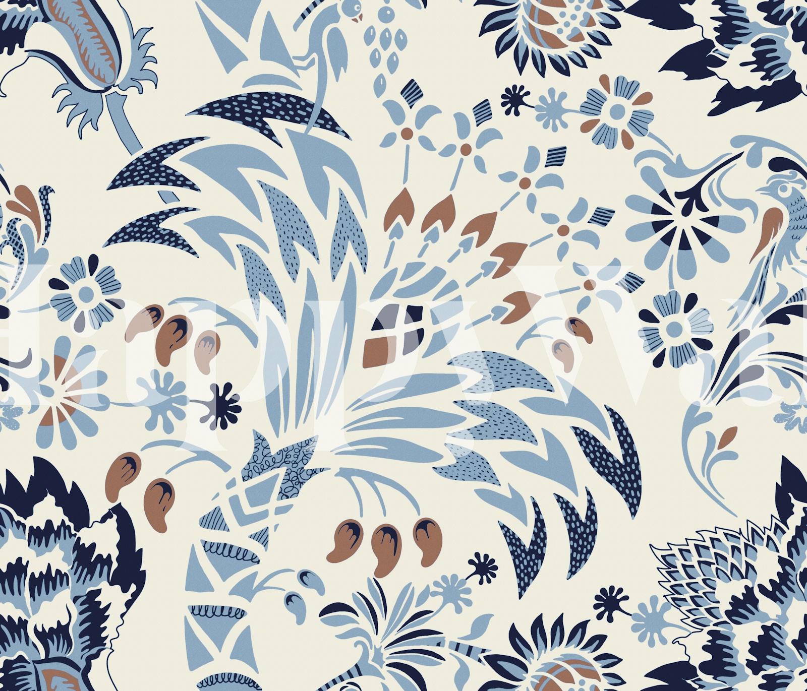 Garden Reverie Mocha Mousse blue Wallpaper