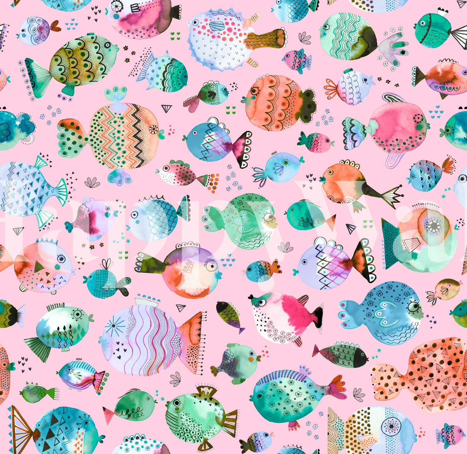 Cheerful Pufferfish Pink Wallpaper